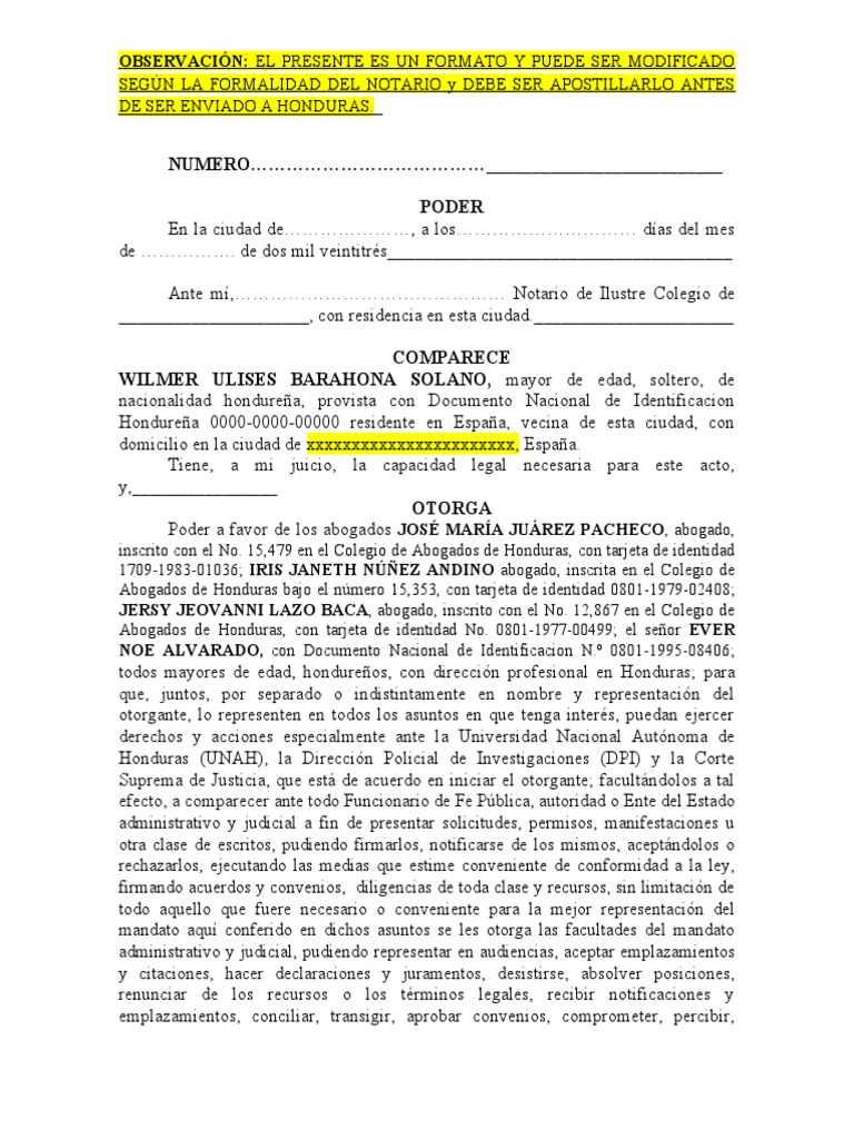 Poder Legal Notario España. Autenticas UNAH | PDF | Gobierno | Justicia