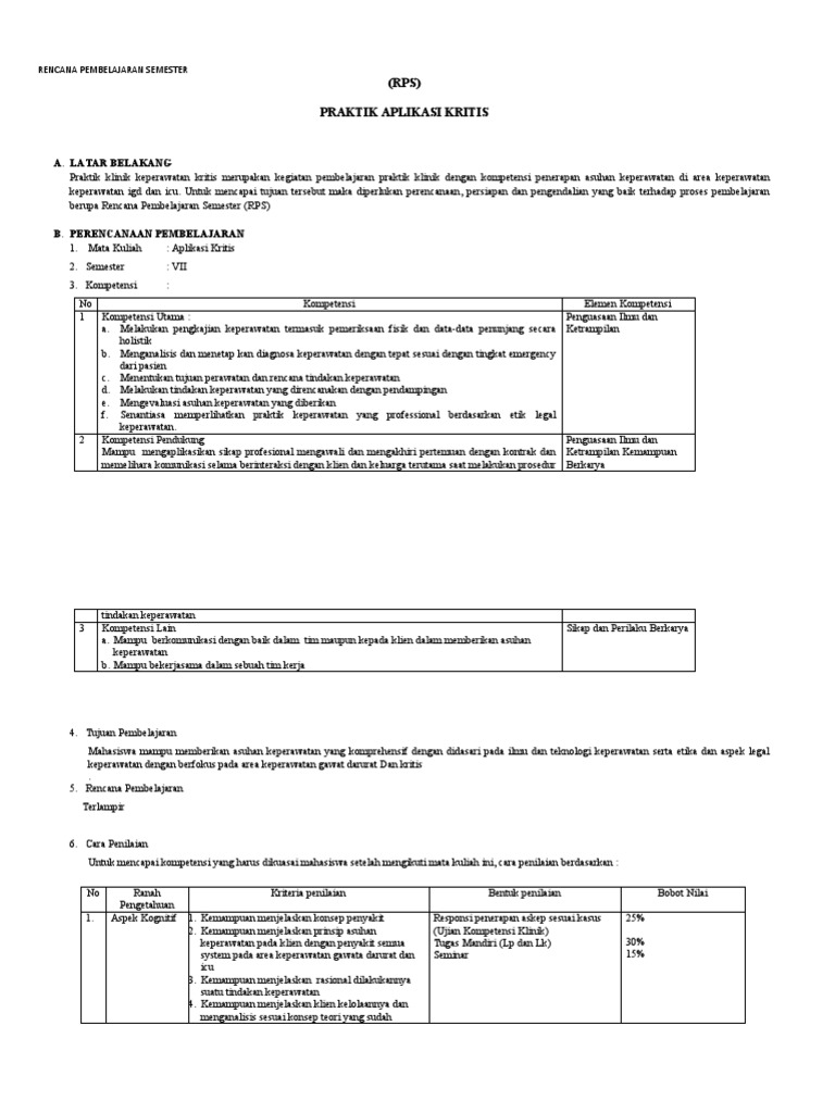 RPS Aplikasi Kritis 1819 | PDF | Pengembangan Diri