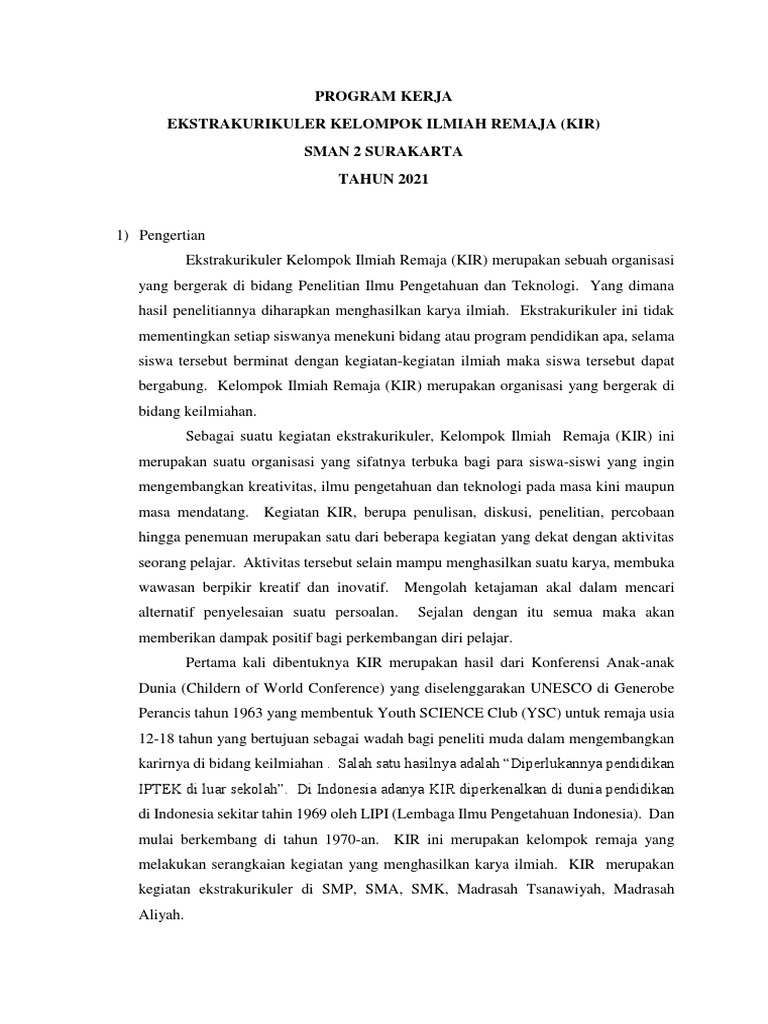 Program Kerja Kir 2021 Baru | PDF