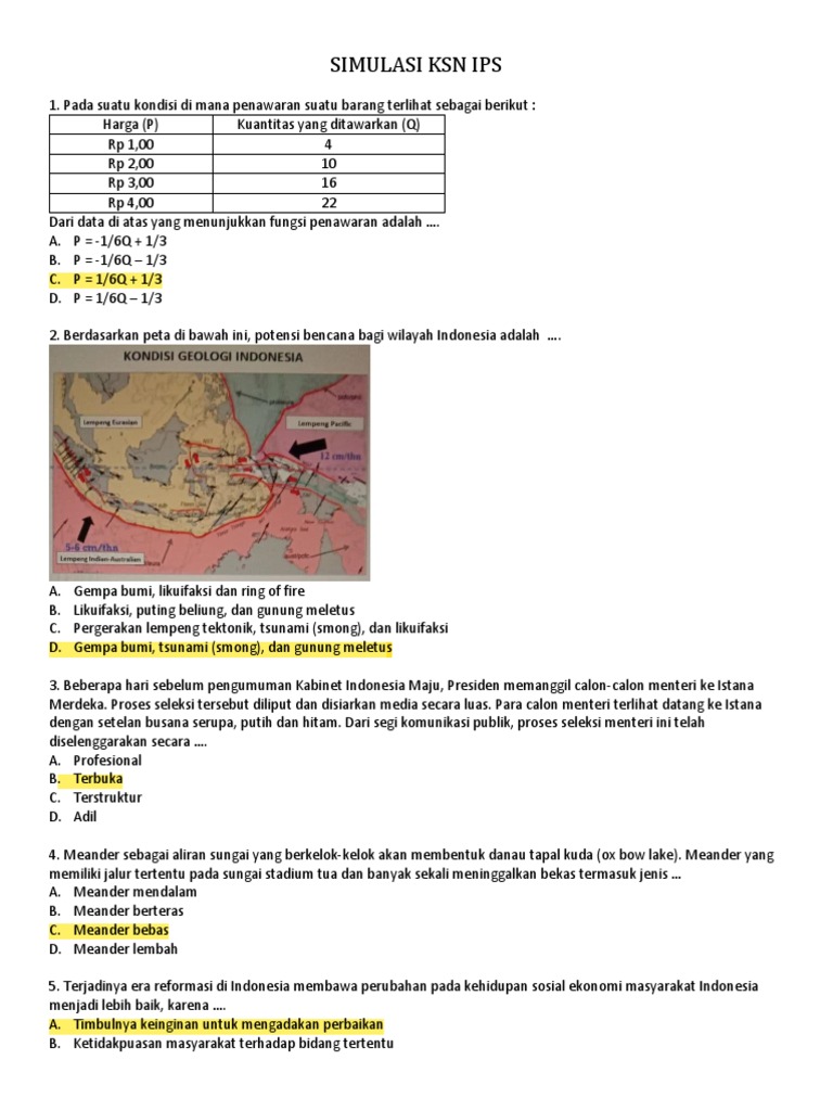 'Simulasi KSN Ips 2021 Kresno | PDF