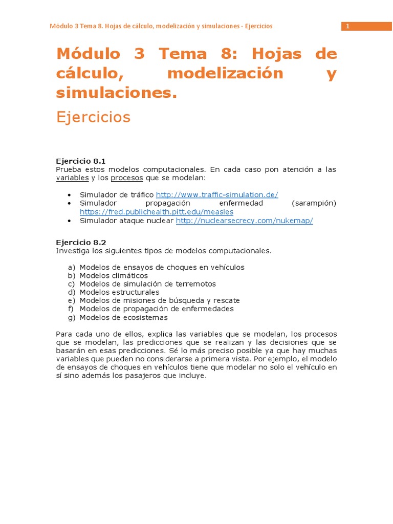 Módulo 38 Hojas De Cálculo Modelización Y Simuladores 112 Ejercicios Pdf Simulación 