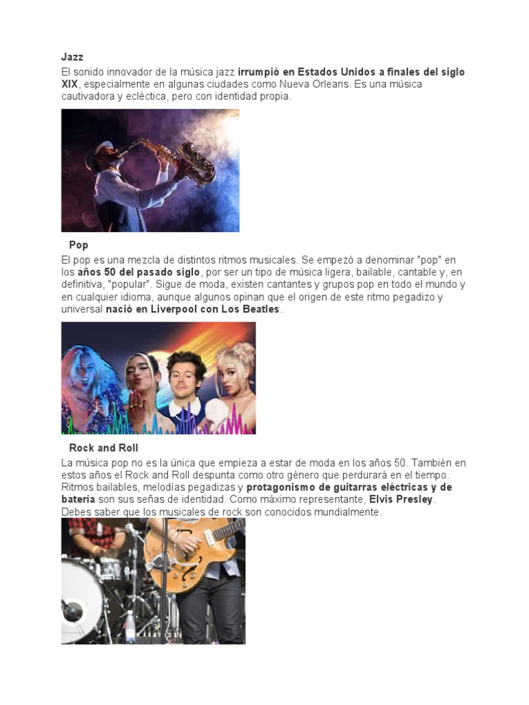 Tipos de Ritmos Musiscales | PDF | La música rock | Música pop