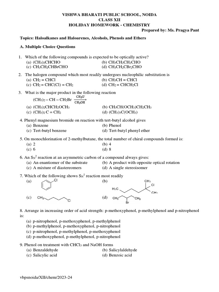 Chem Class 12 Worksheet | PDF | Chemical Reactions | Chemistry
