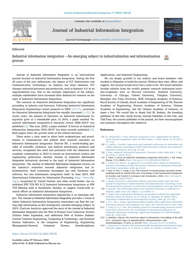 Industrial Information Integration - An Emerging - 2020 - Journal of Industrial | PDF