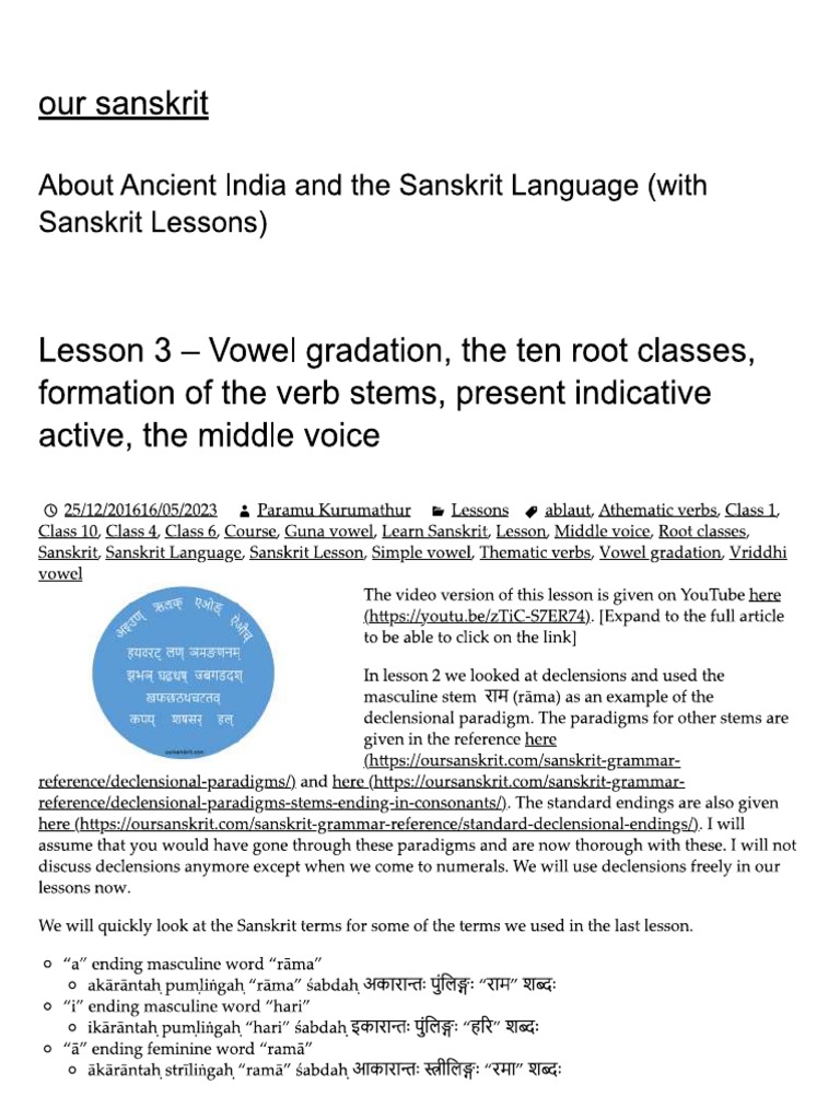 Lesson 3 - Vowel gradation, ten root classes formation of the verb ...