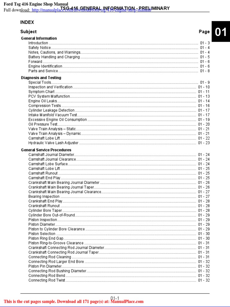 Ford TSG 416 Engine Shop Manual | PDF | Piston | Valve