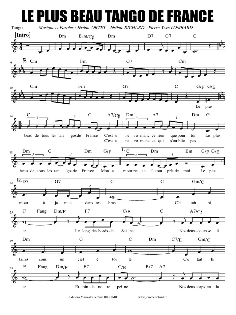 Le Plus Beau Tango de France - Partition | PDF