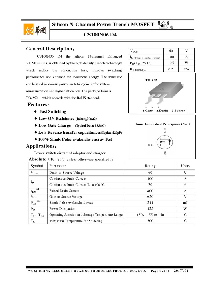 Silicon N-Channel Power Trench MOSFET: General Description | Download Free PDF | Field Effect ...