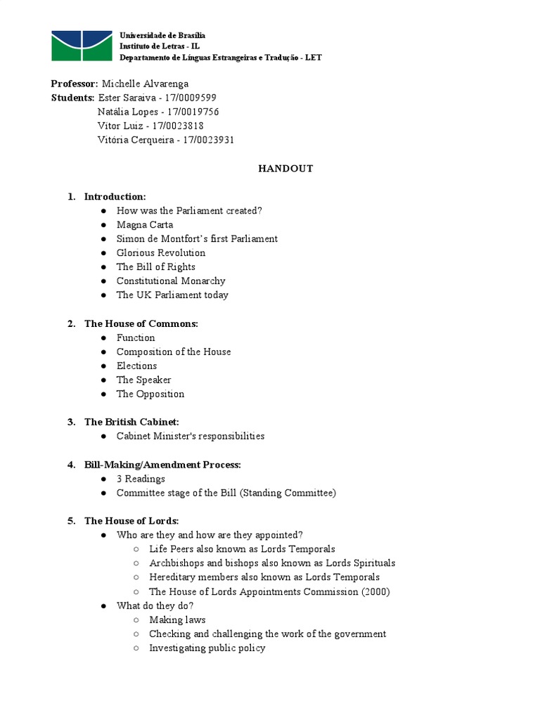 Handout - British Political System | PDF