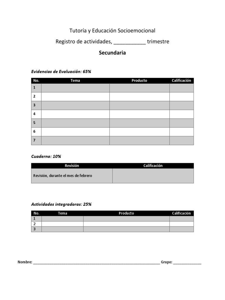 Registro de Actividades, Tutoría, Secundaria | PDF