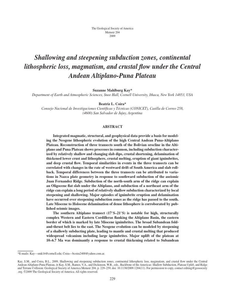 Kay y Coira 2009-Shallowing and Steepening Subduction Zones - Magmatism ...