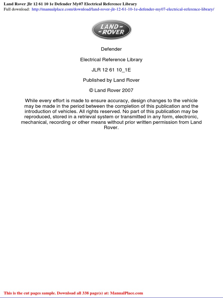 Land Rover JLR 12-61-10 1e Defender My07 Electrical Reference Library | PDF