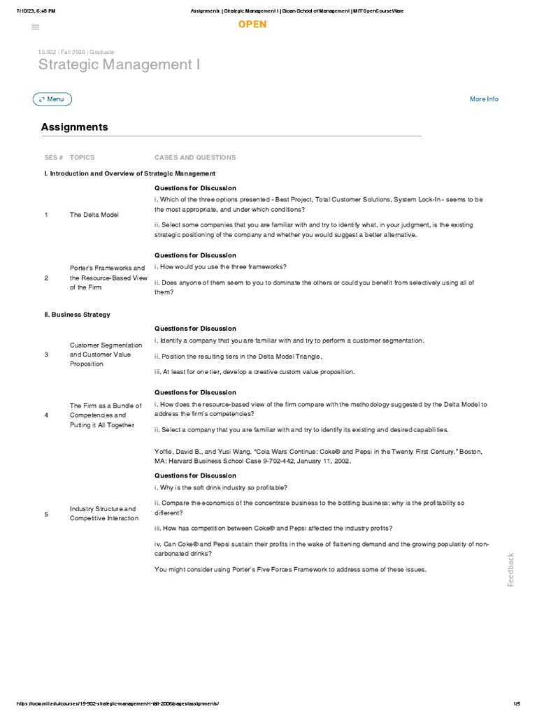 Paper Assignments - Strategic Management I - Sloan School of Management ...