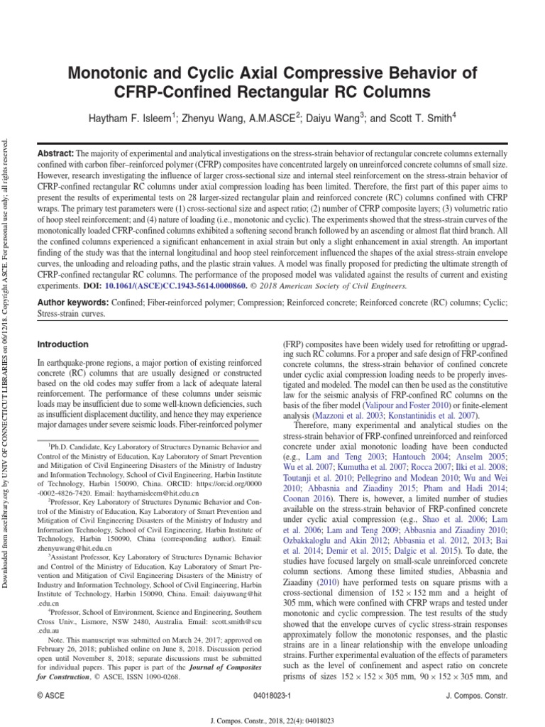 CFRP Confined Columns | PDF | Strength Of Materials | Column