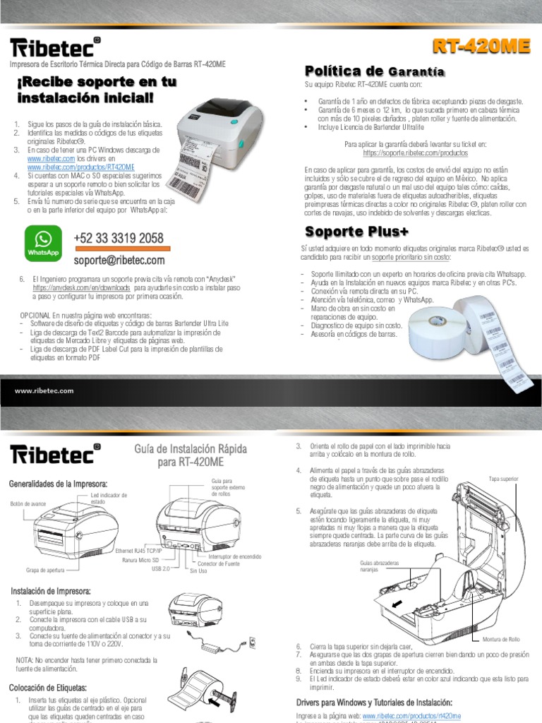 Guia Rapida Instalacion Ribetec RT420ME | PDF | USB | Impresora ...