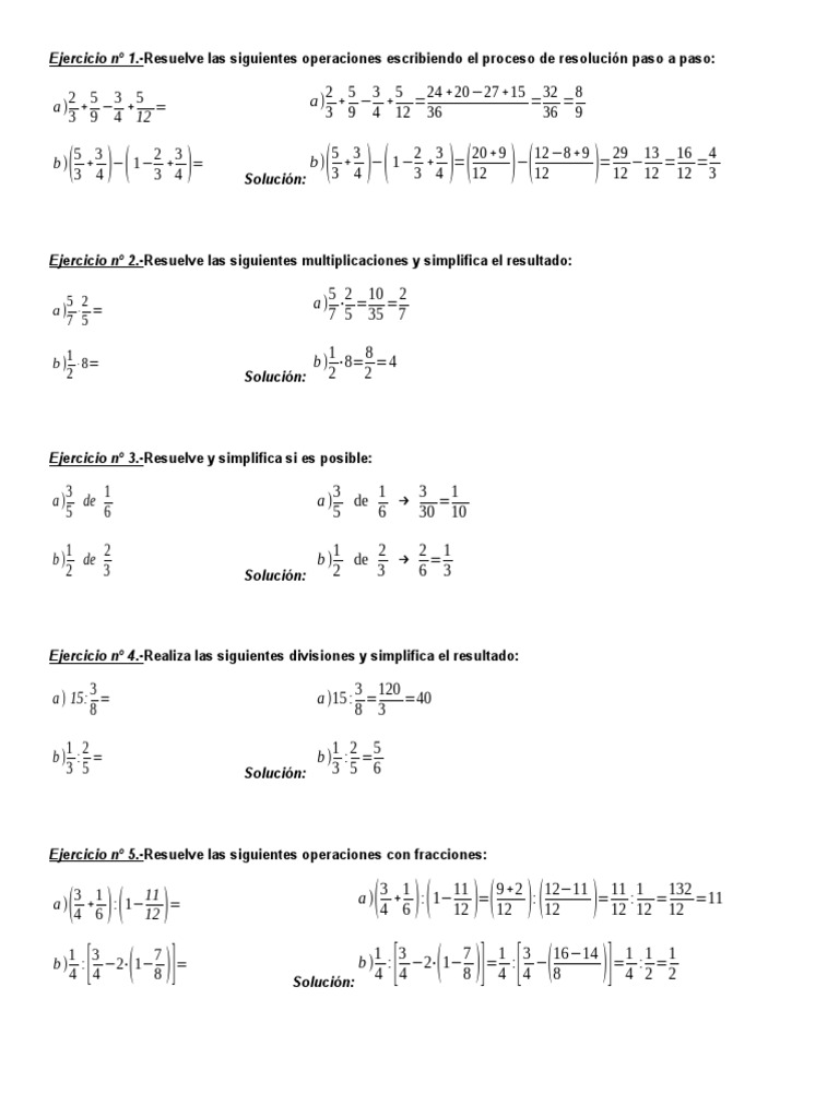 Ejercicios de operaciones combinadas con fracciones | PDF