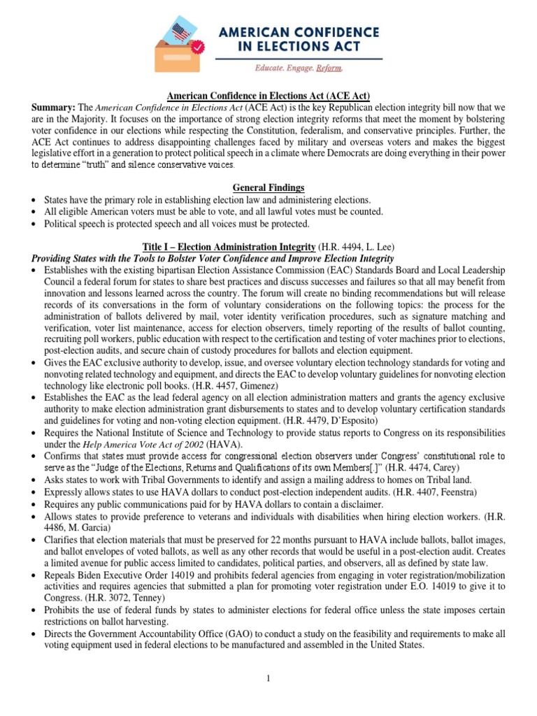 Summary of The ACE Act | PDF | United States House Of Representatives ...