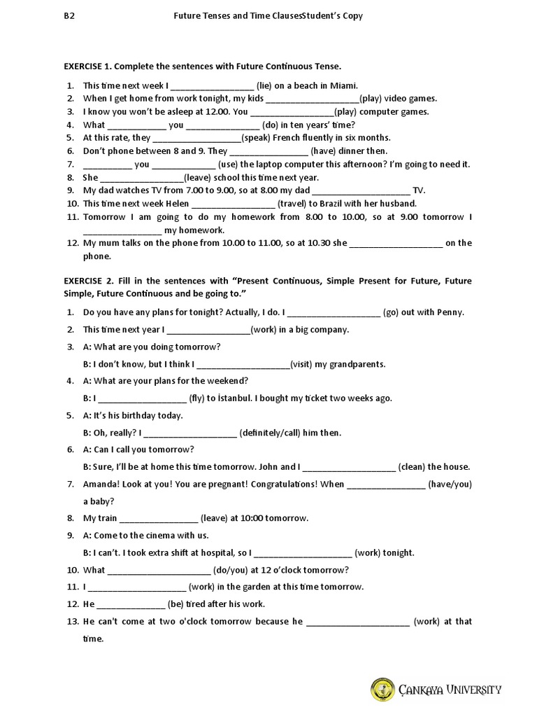 Future Tenses and Time Clauses Practice - B2fut001s | PDF