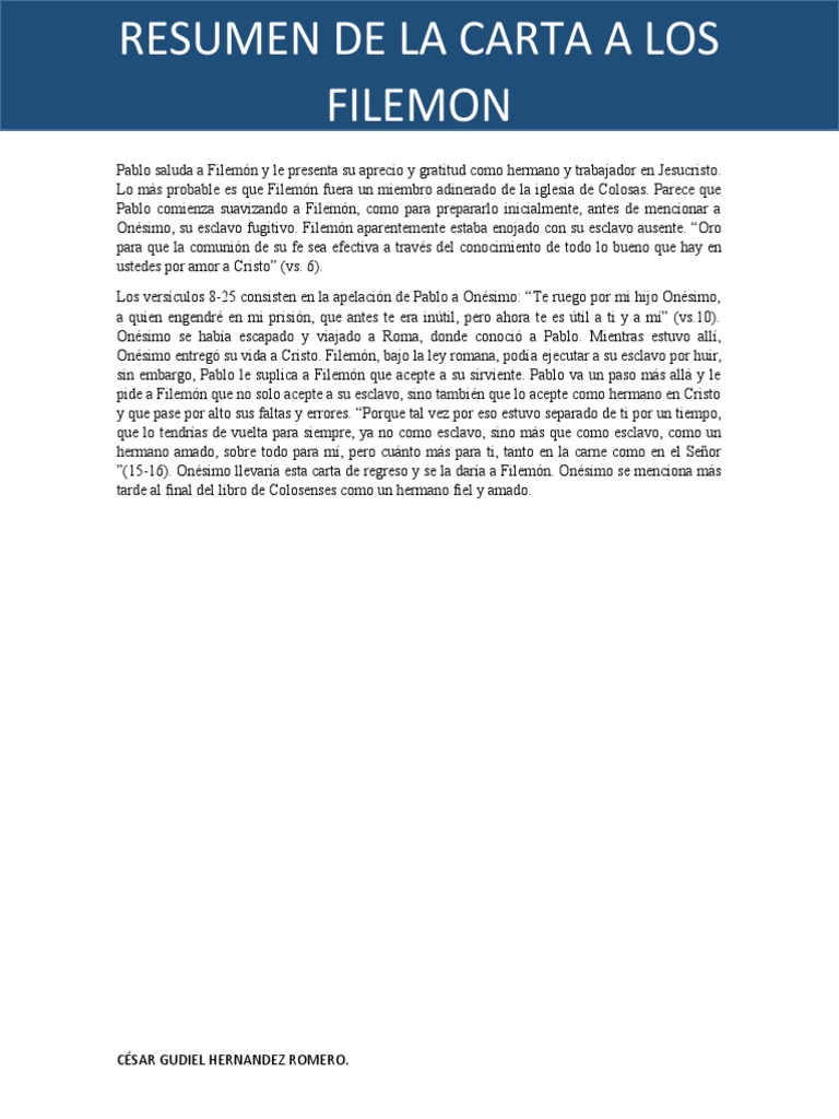 Resumen de Carta de Filemon | PDF | Religión y espiritualidad