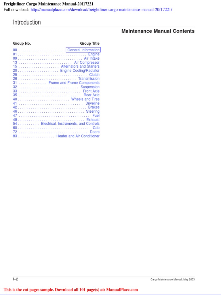 Freightliner Cargo Maintenance Manual 20f17221 | PDF