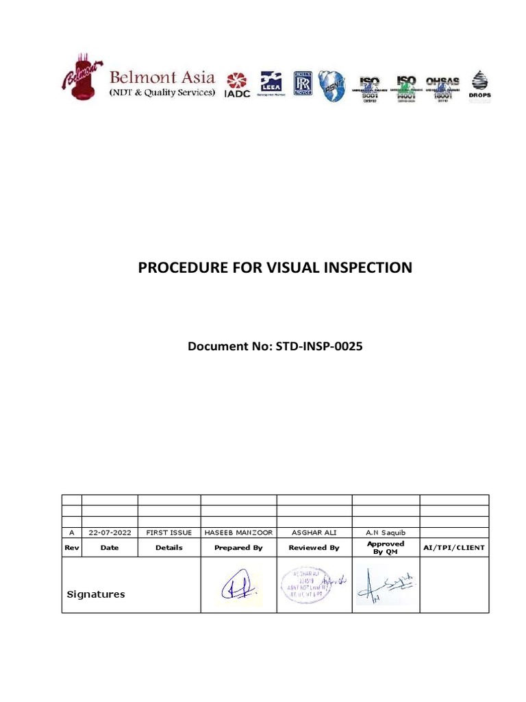 STD-InSP-0025 (Visual Inspection Procedure) | PDF | Technology ...