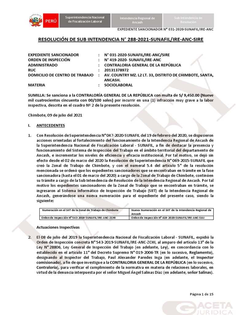 Multa a Contraloría por Infracción Laboral | PDF | Asma | Seguridad y ...
