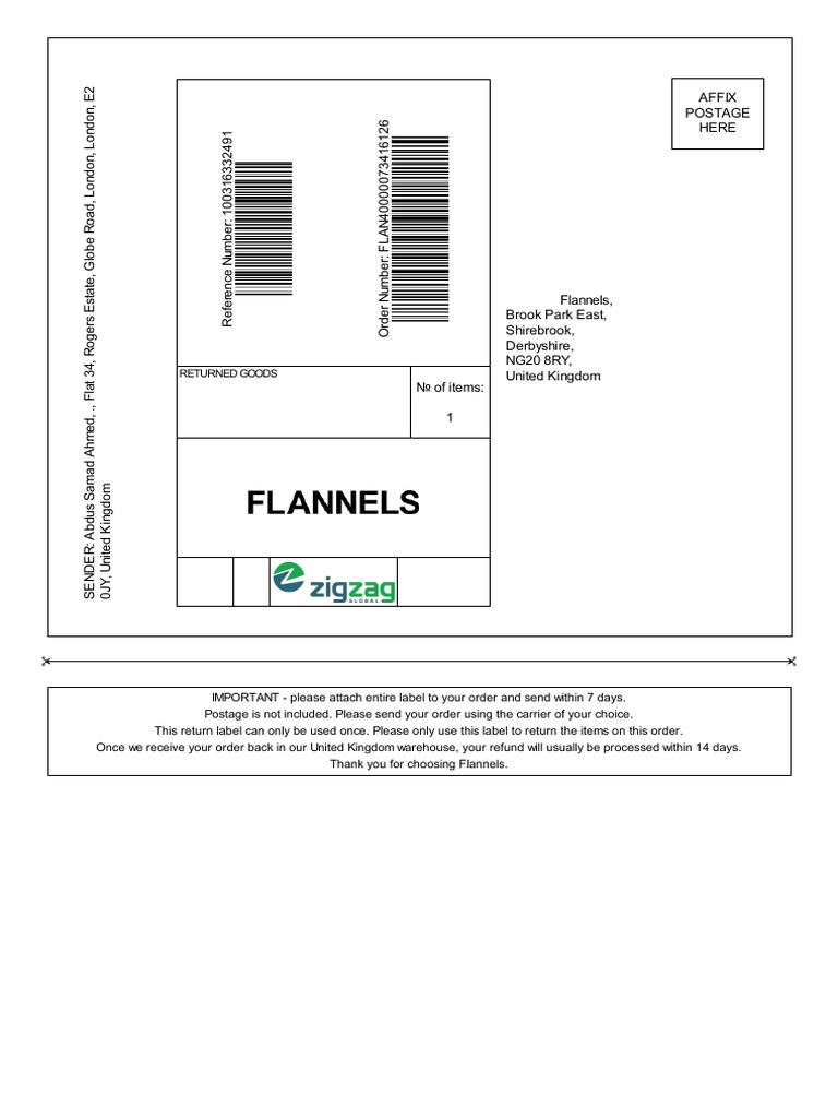 Flannels Return Instructions | PDF