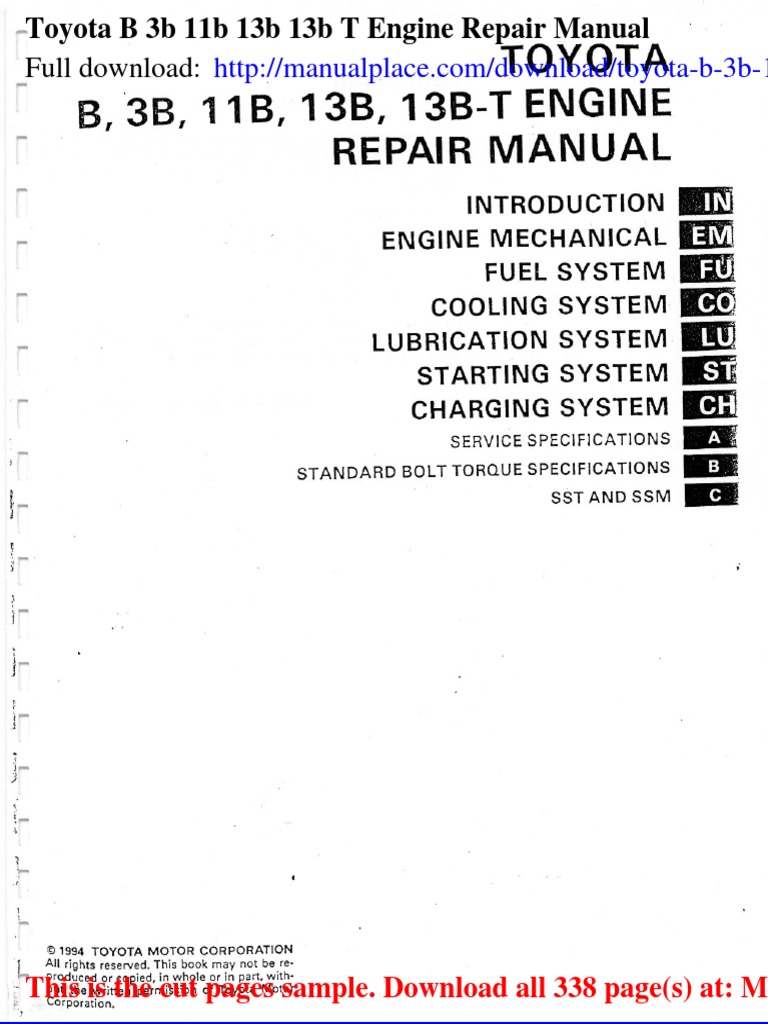 Toyota B 3b 11b 13b 13b T Engine Repair Manual | PDF