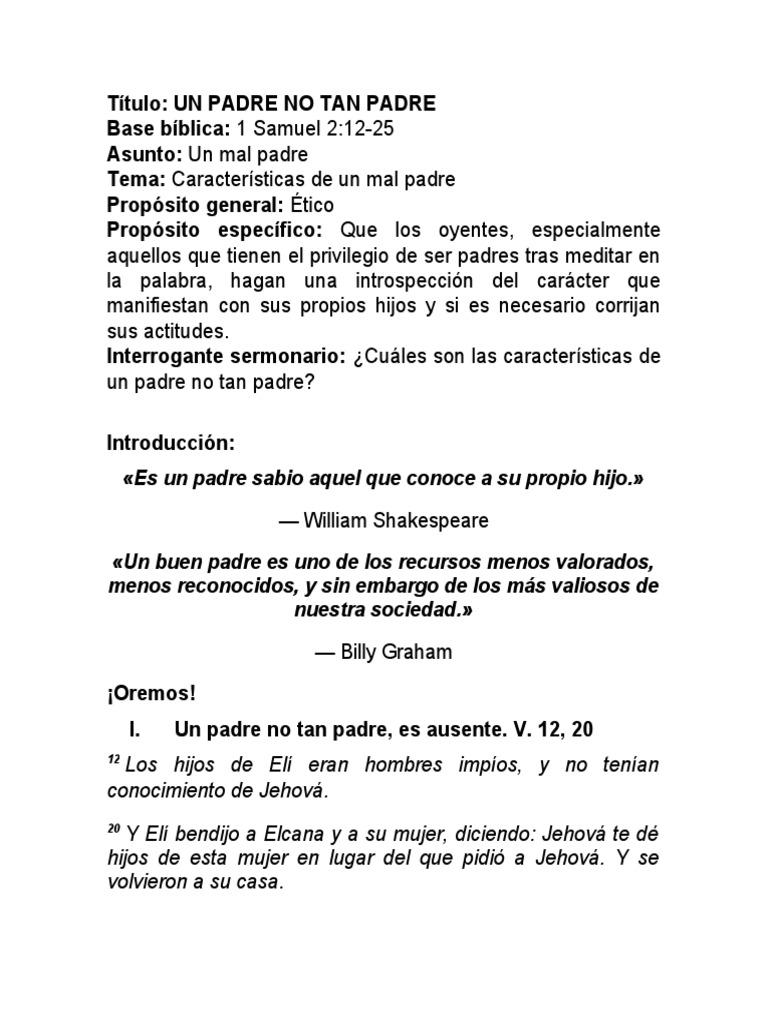 Sermón Un Padre No Tan Padre 1 Samuel 2.12-25 | PDF