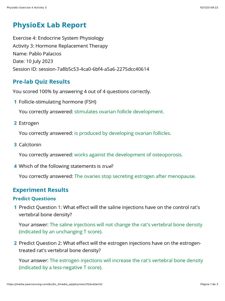 PhysioEx Exercise 4 Activity 3 | PDF | Ovary | Estrogen