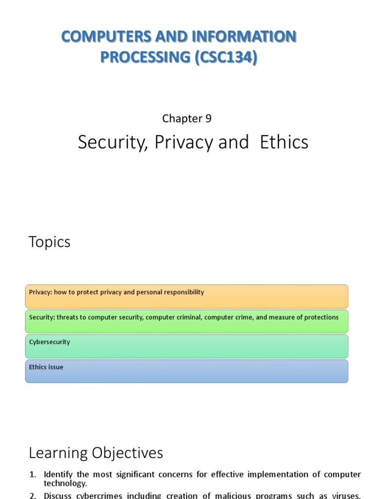 Chapter 9 - Security, Privacy and Ethics | PDF