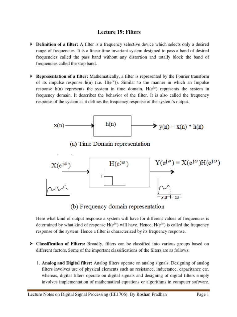 Lecture 19: Filters: JW JW | PDF | Filter (Signal Processing) | Low ...