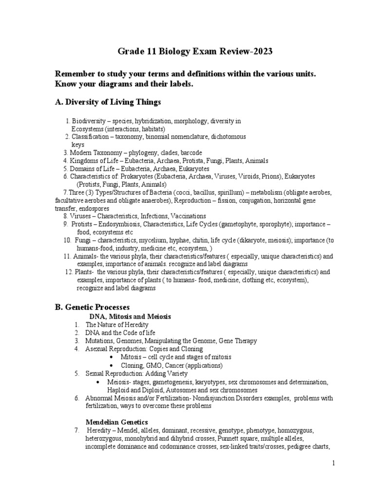 Grade 11 Biology Review 2023 | PDF | Dominance (Genetics) | Bacteria