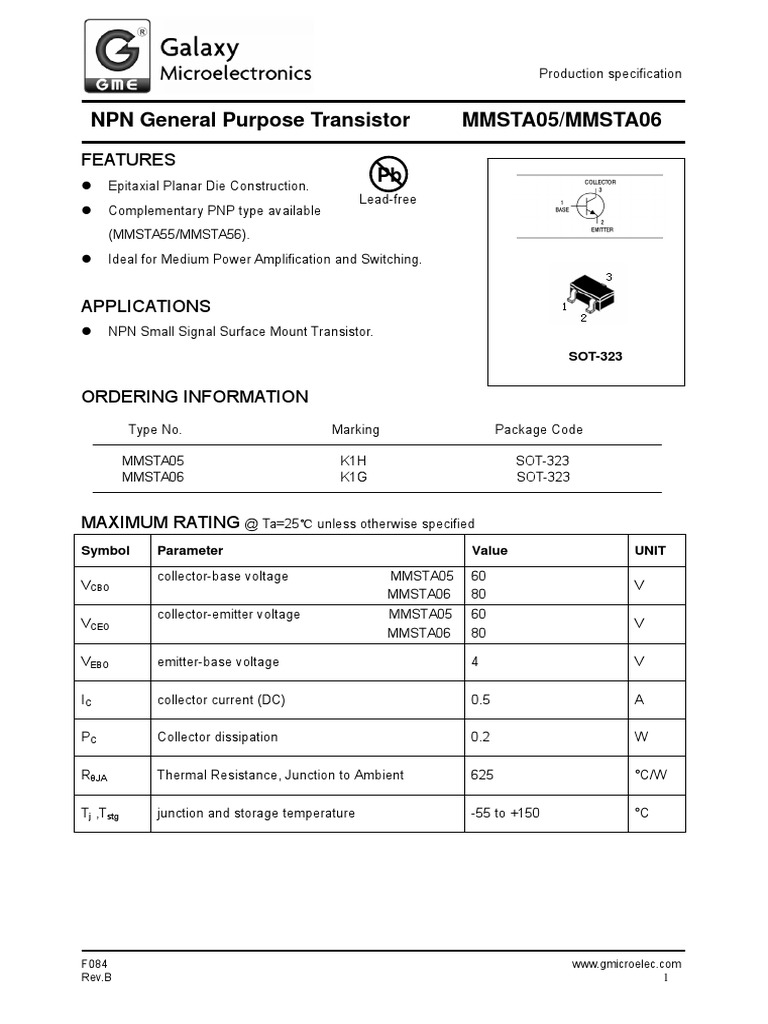 Mmsta05-A06 Sot-323 | PDF | Bipolar Junction Transistor | Transistor