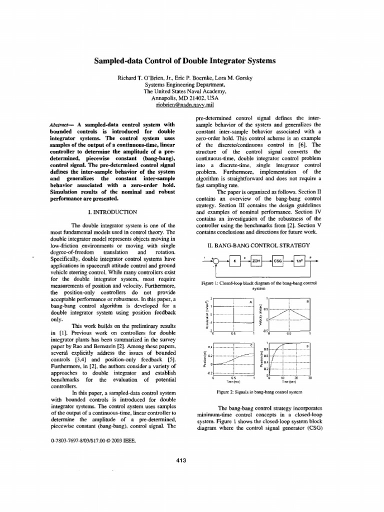 Sampled-Data Control of Double Integrator Systems Using a Bang-Bang Control Strategy with ...