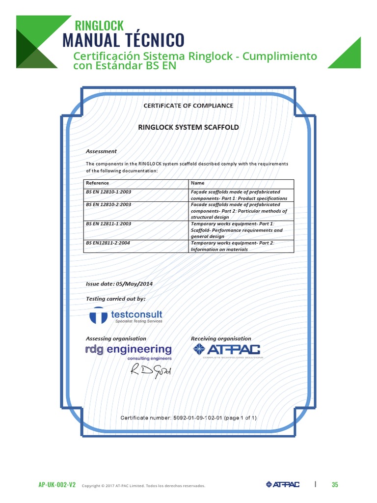 Certificados ATPAC | PDF | Scaffolding | Manufactured Goods
