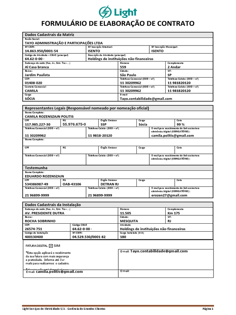 Formulrio de Elaborao de Contrato LIGHT - Assinado - Digitalmente | PDF ...