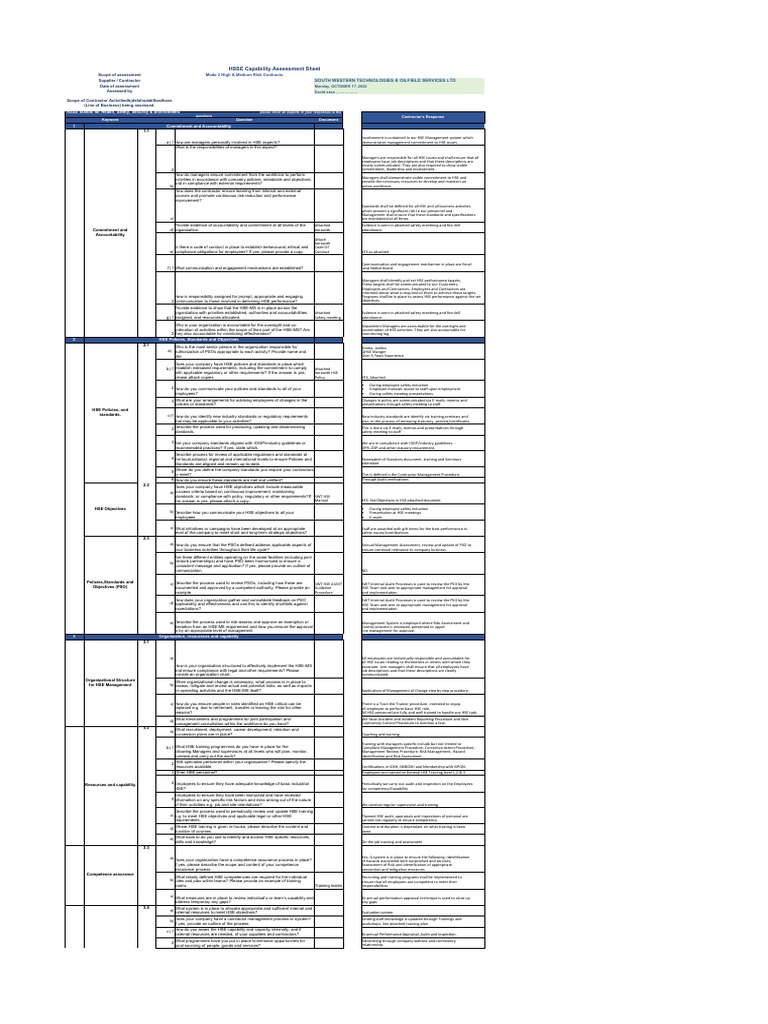 New IOGP Assessment Contractor Questionnaire - Mode 2 HM - SW | PDF ...