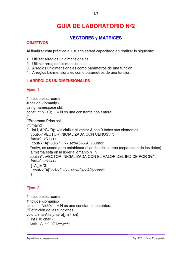 Guía cpp2 Arreglos Unidimensionales | PDF | Informática