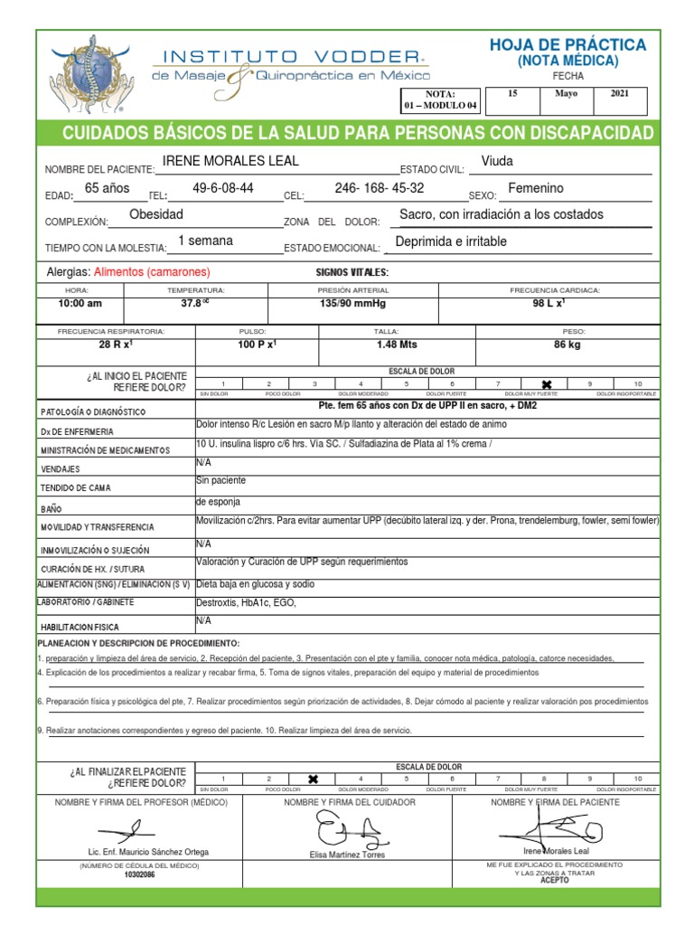 Nota Médica - EJEMPLO | PDF | Fisiología | Medicina CLINICA