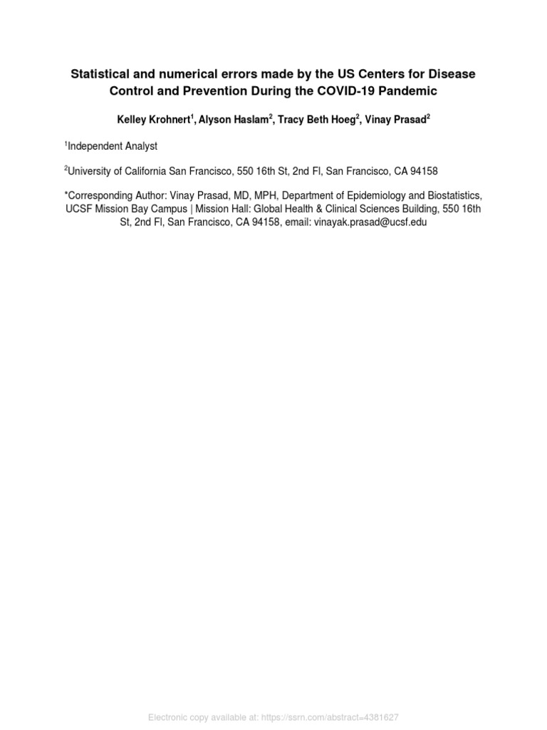 Statistical And Numerical Errors Made By The Us Centers For Disease Control And Prevention 