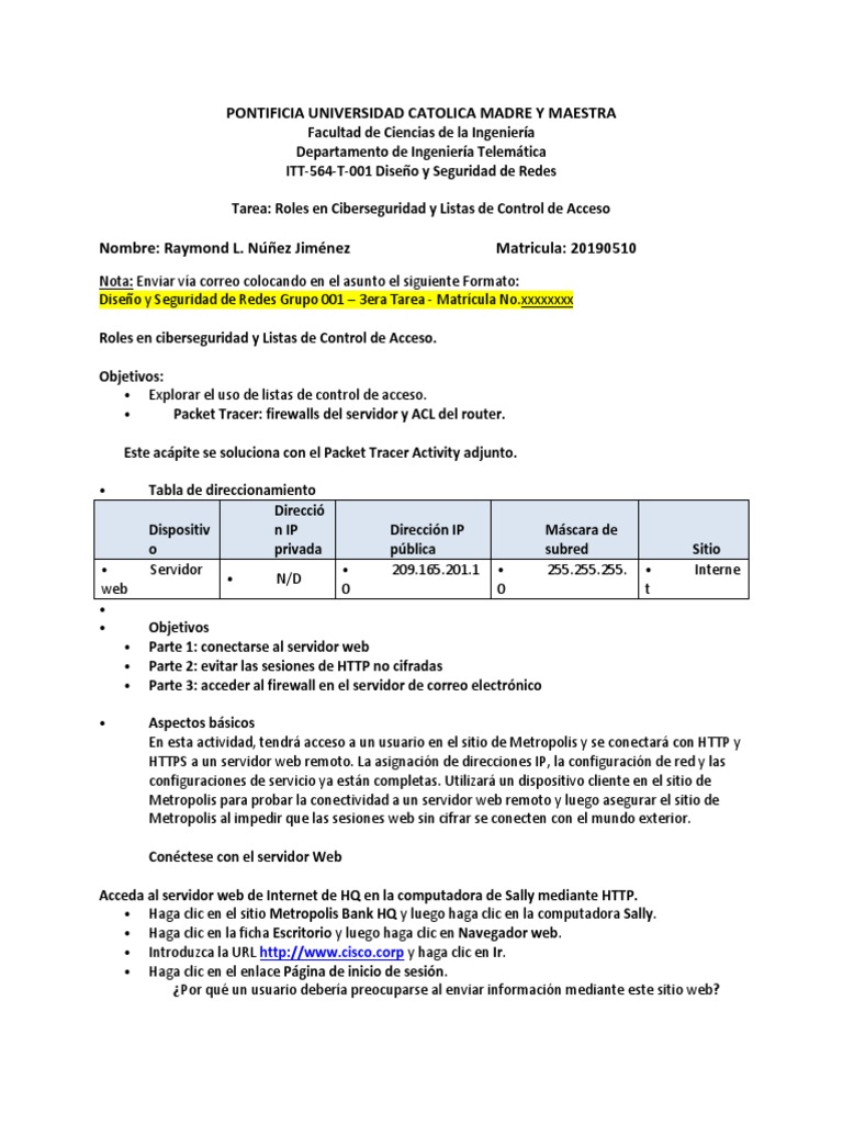 Raymond Nunez - 3era Tarea - Matricula No.20190510 | PDF | Cortafuegos ...