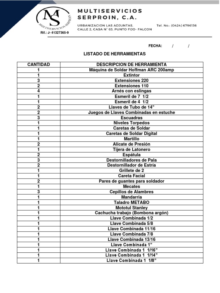 Listado de Herramientas Actualizada | PDF