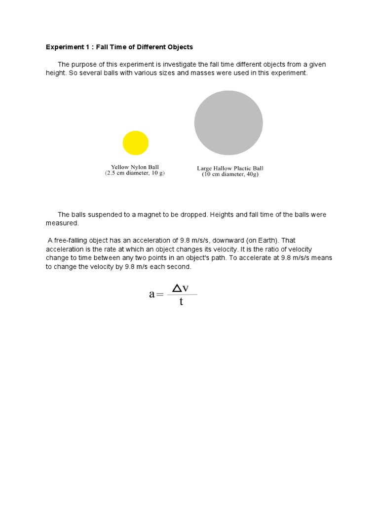 Fall Time Experiment of Various Balls | PDF | Social Science ...