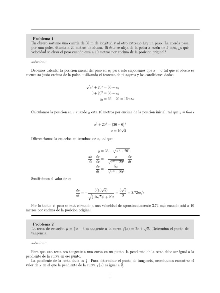 Aplicacion de La Derivada Como Razon de Cambio | PDF