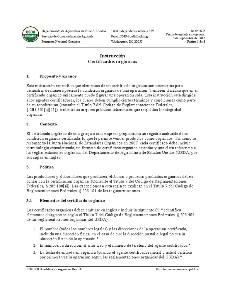 2603 Certificados | PDF | Departamento de agricultura de los Estados Unidos
