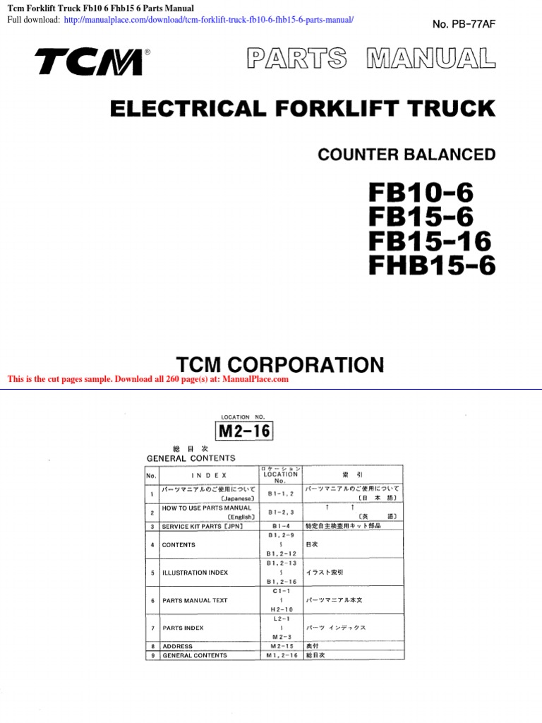 TCM Forklift Truck Fb10 6 Fhb15 6 Parts Manual | PDF