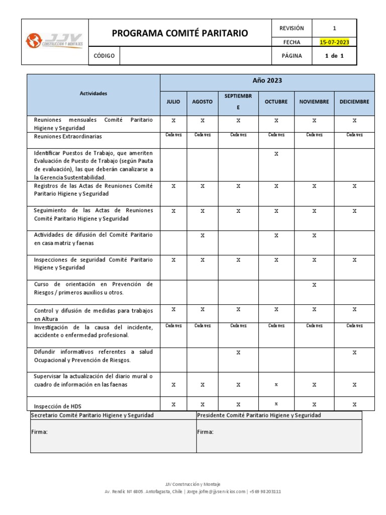 Programa Comité Paritario 2023-JJV | PDF