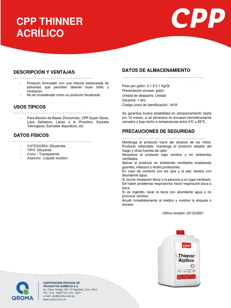 Thinner Acrilico Premium CPP | PDF | Compuestos químicos | Sustancias químicas