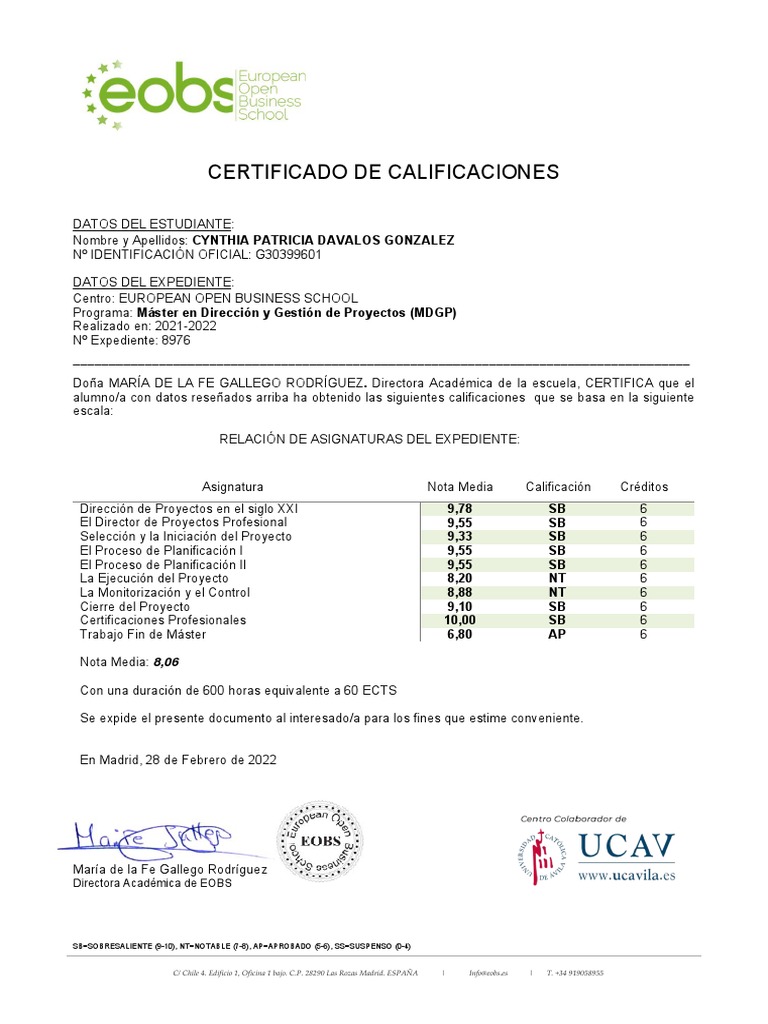 Certificado - EOBS | PDF